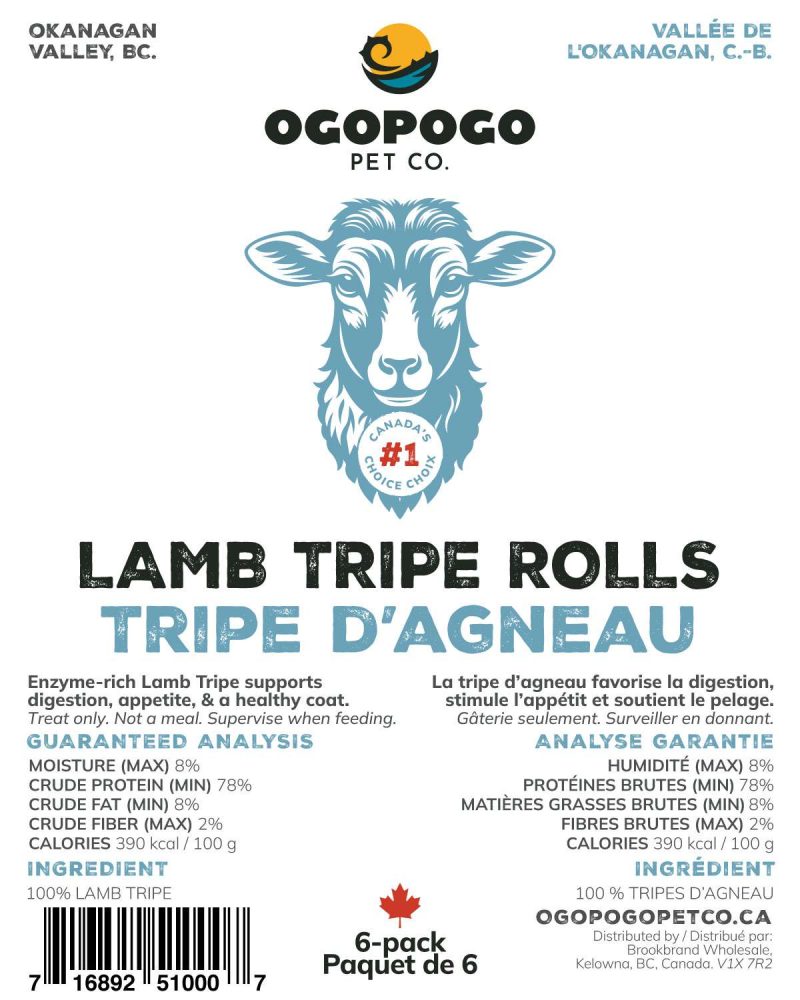 Ogopogo Pet Co.: Lamb Tripe Rolls 6 Pack 🍁 - Brookbrand Pets